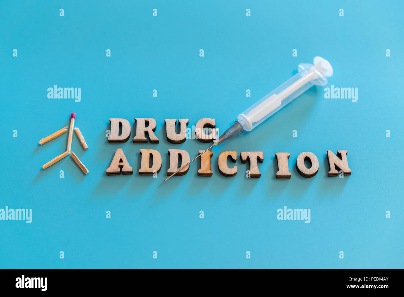 Drug Addiction Concept Human Figure Drugs Drug Addiction On A Blue