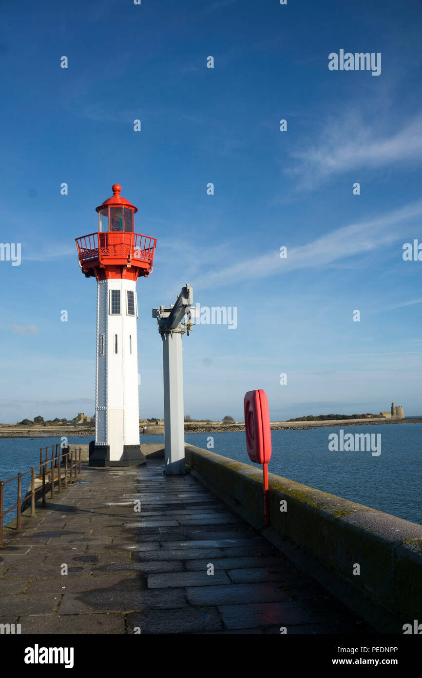 Red-white lighthouse in Normandy, France Stock Photo - Alamy
