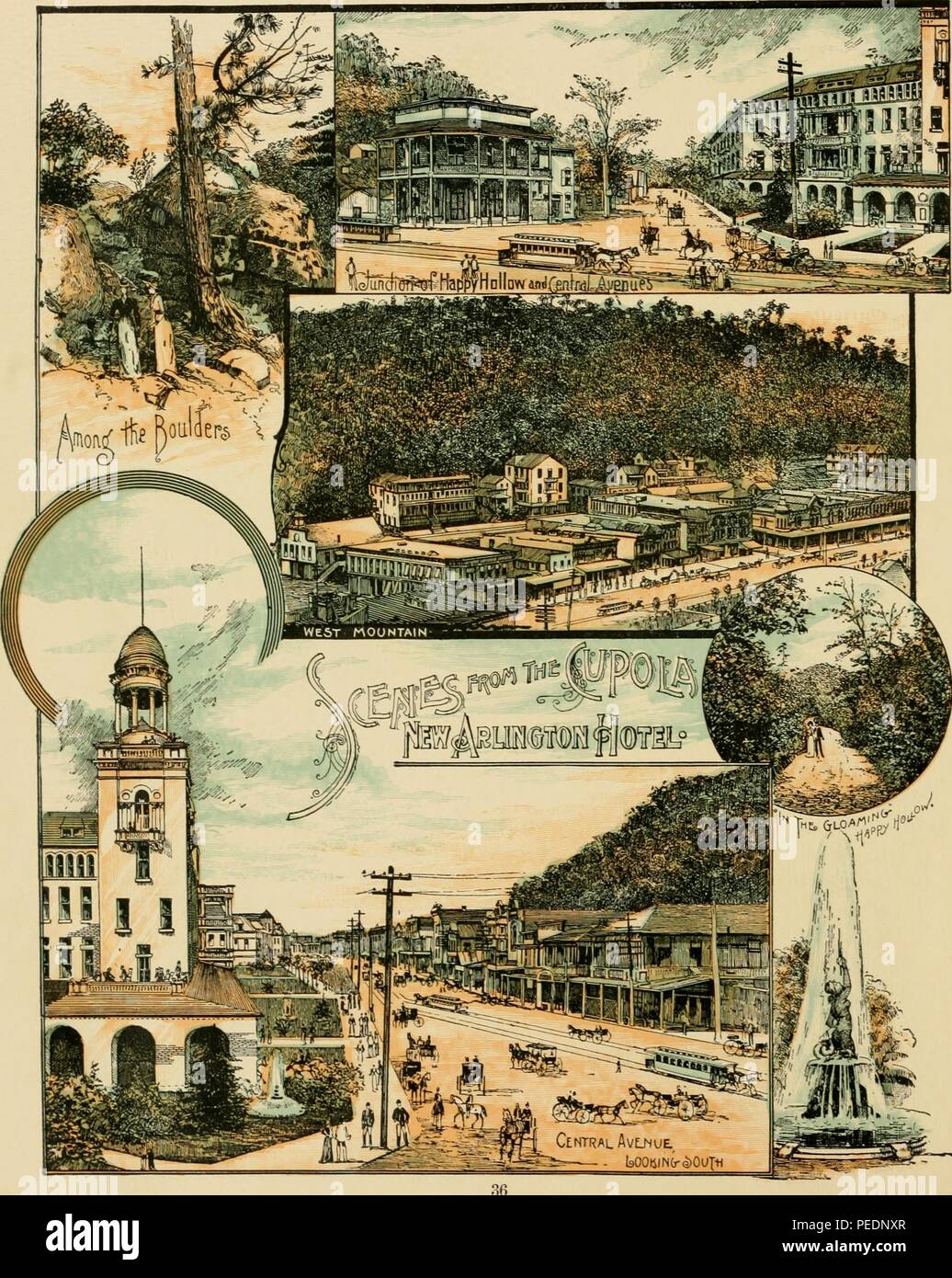Color print depicting several scenes of 19th-century Hot Springs ...