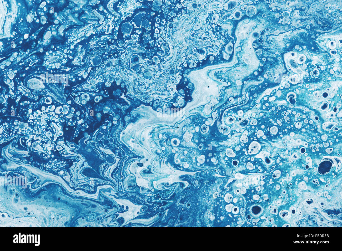 Blue marble texture painted with fluid acrylic colors, copy space Stock ...