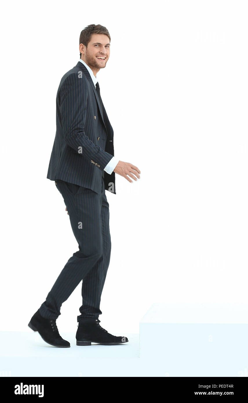 full growth.businessman taking a step forward.isolated on white Stock ...