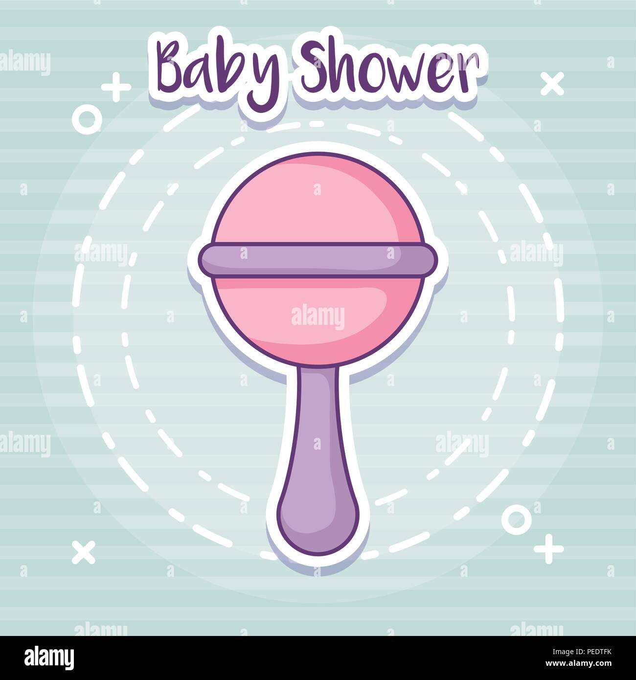 baby shower design with cute rattle icon over blue background, vector ...