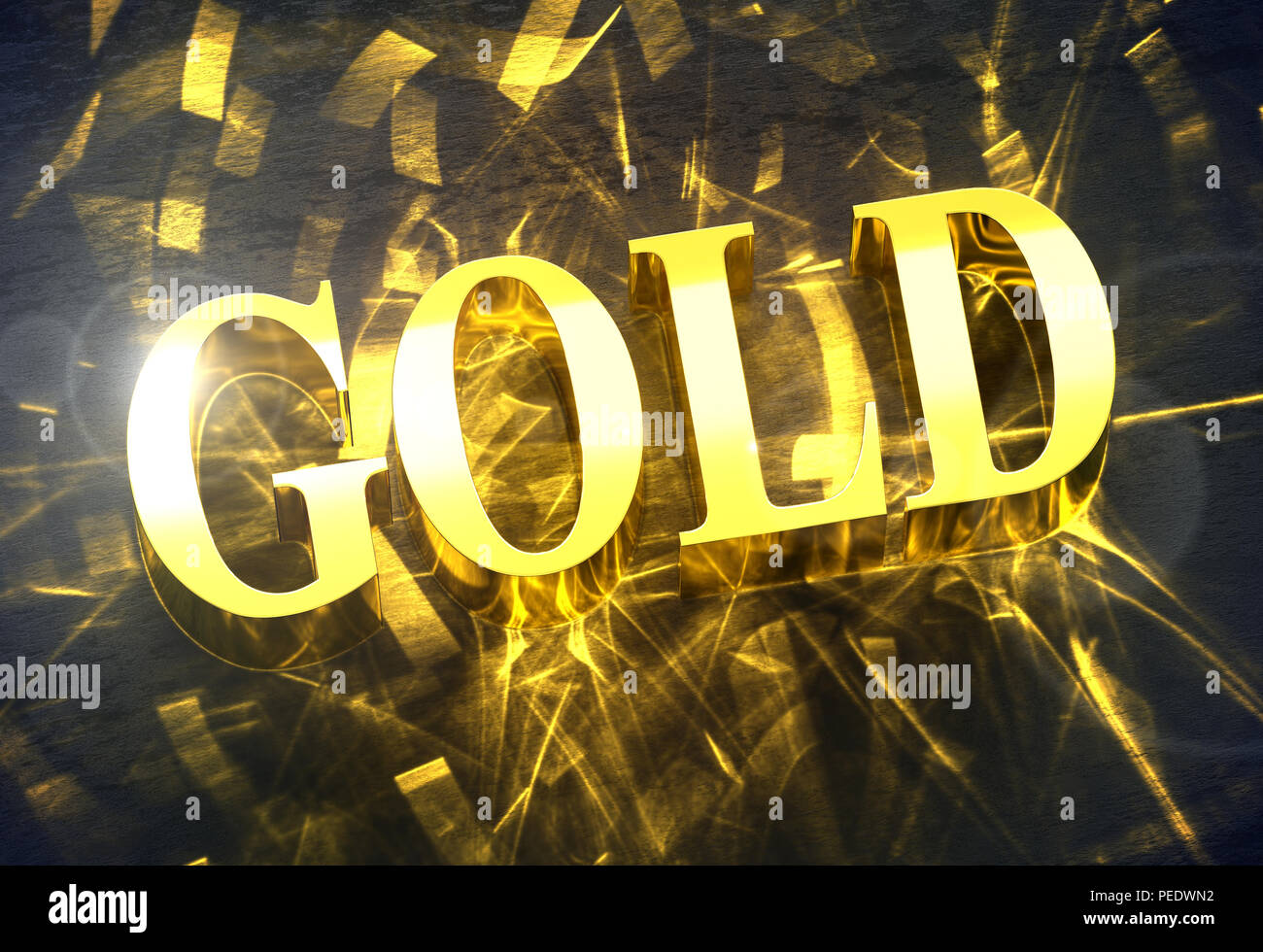 Golden 'GOLD' word with caustic light Stock Photo - Alamy