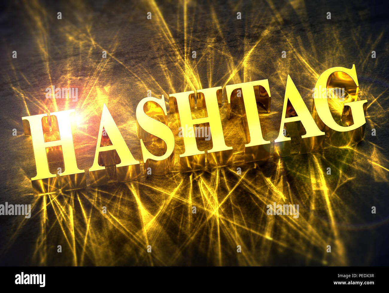 Golden 'HASHTAG' word with caustic light Stock Photo - Alamy