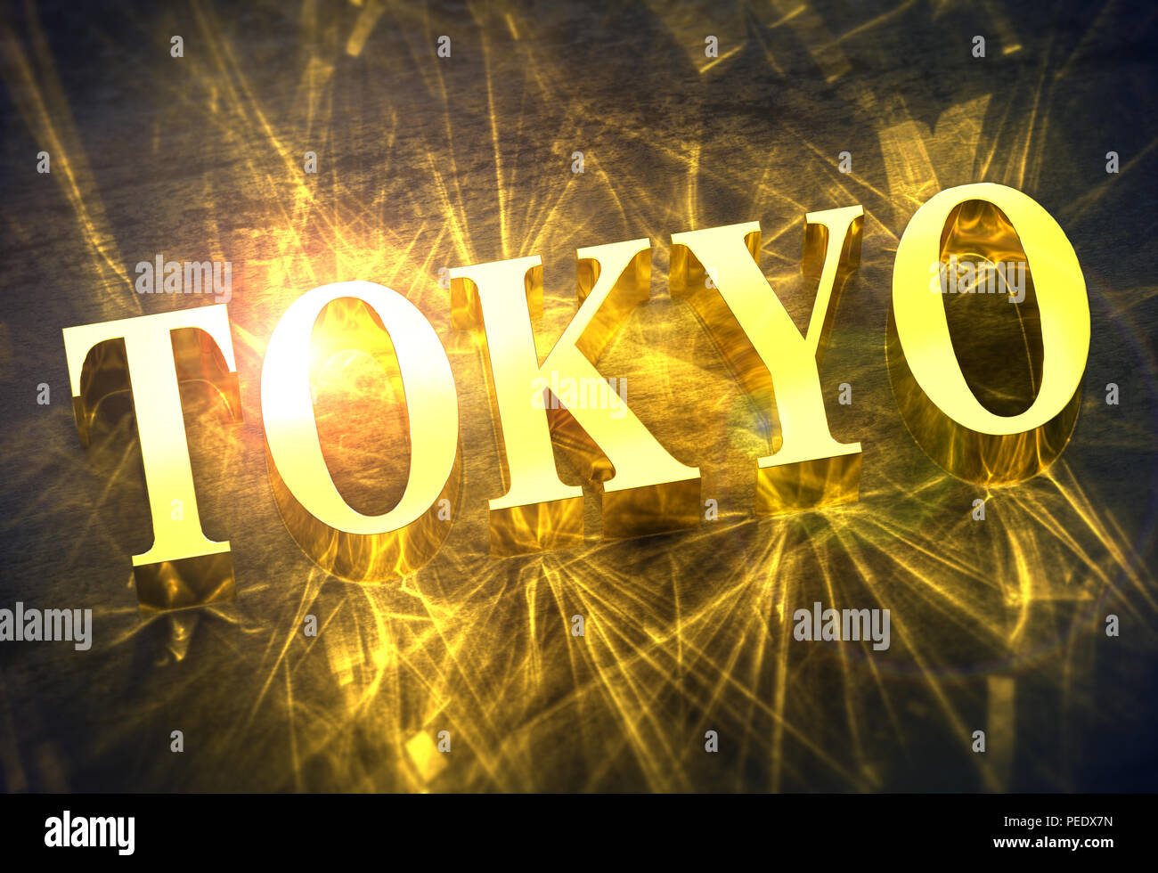 Golden 'TOKYO' word with caustic light Stock Photo - Alamy