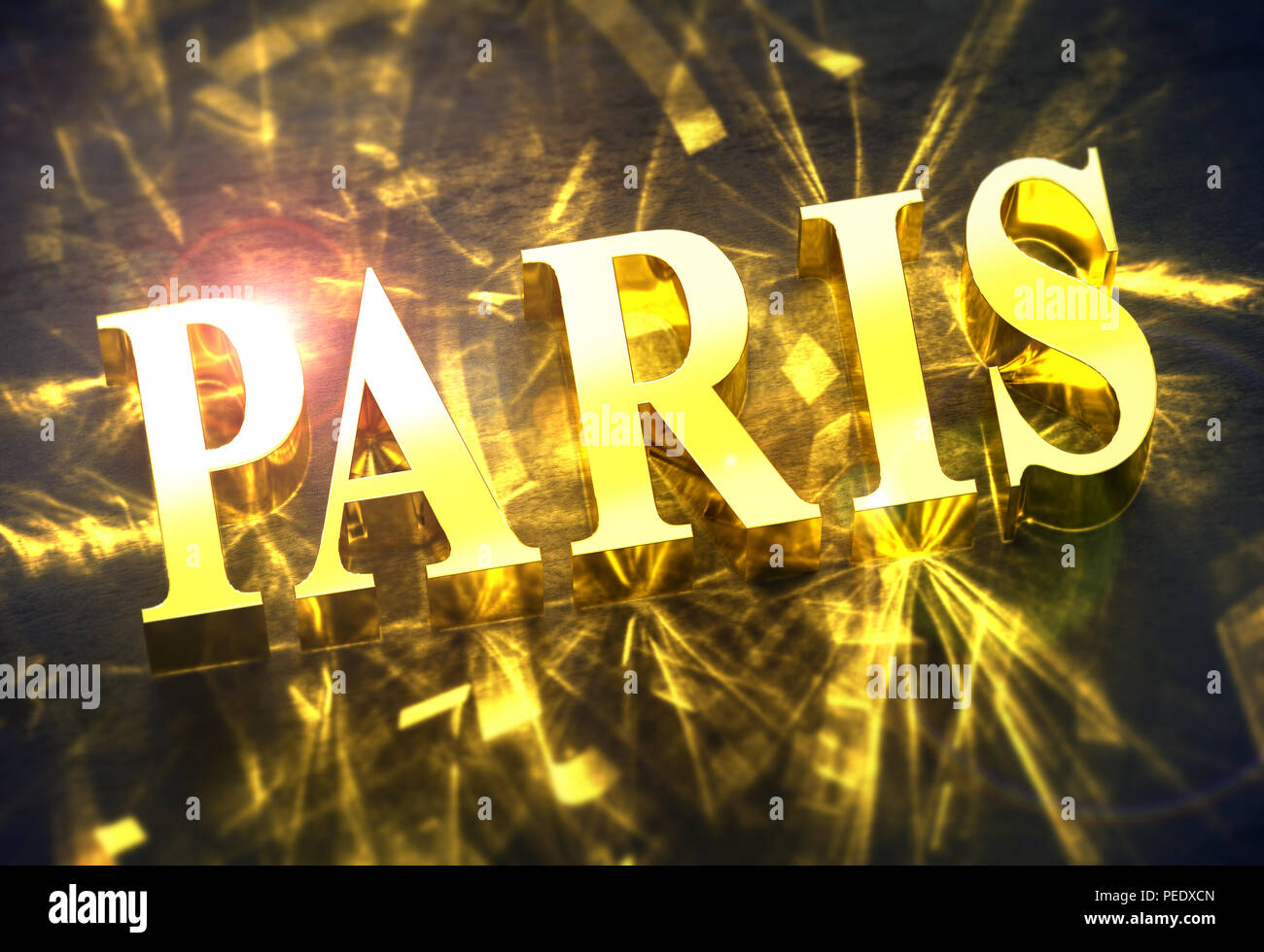 Golden 'PARIS' word with caustic light Stock Photo - Alamy