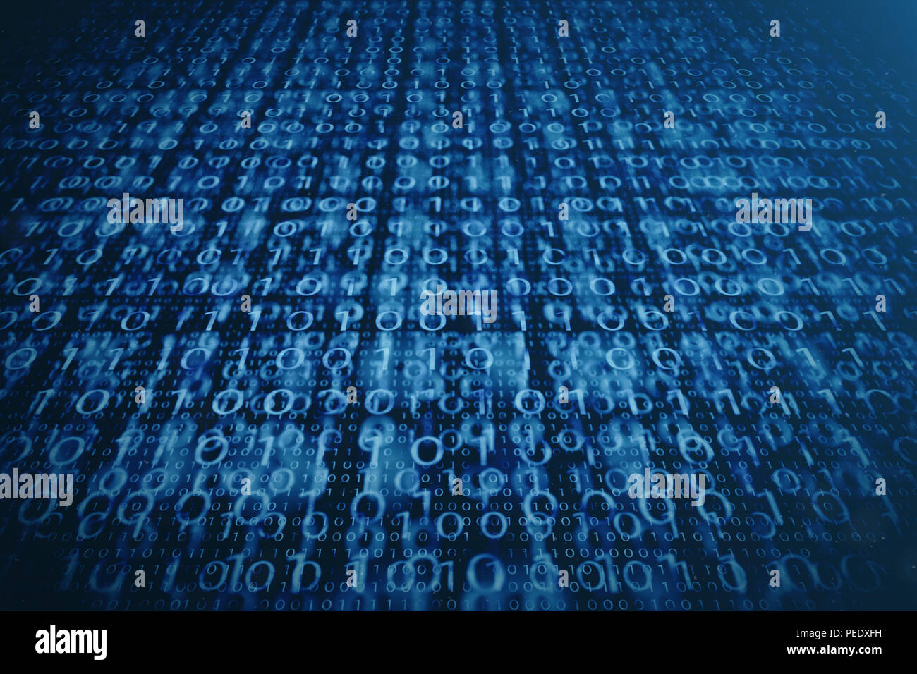 3D illustration binary code on blue background. Bytes of binary code ...