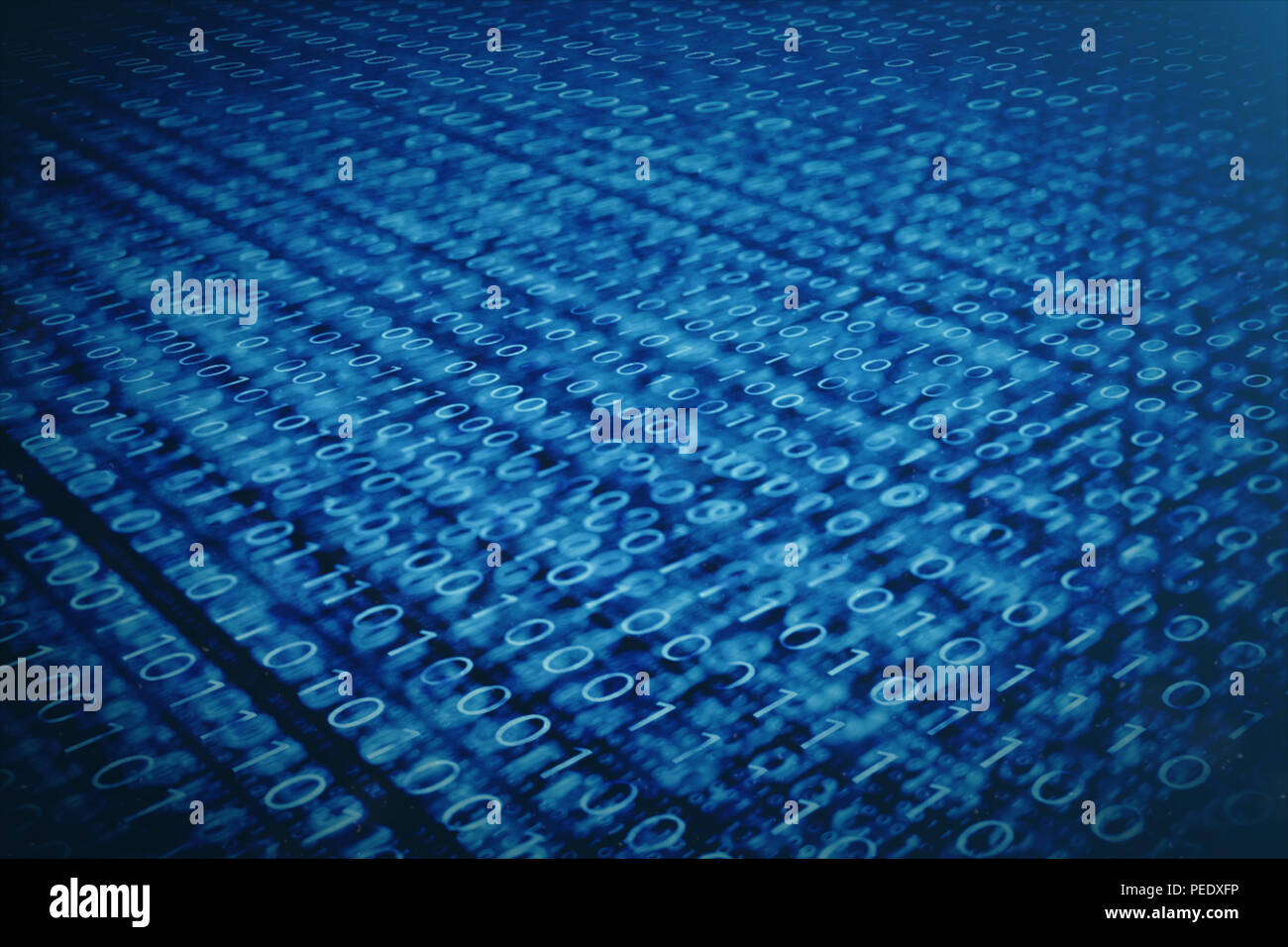3D illustration binary code on blue background. Bytes of binary code ...