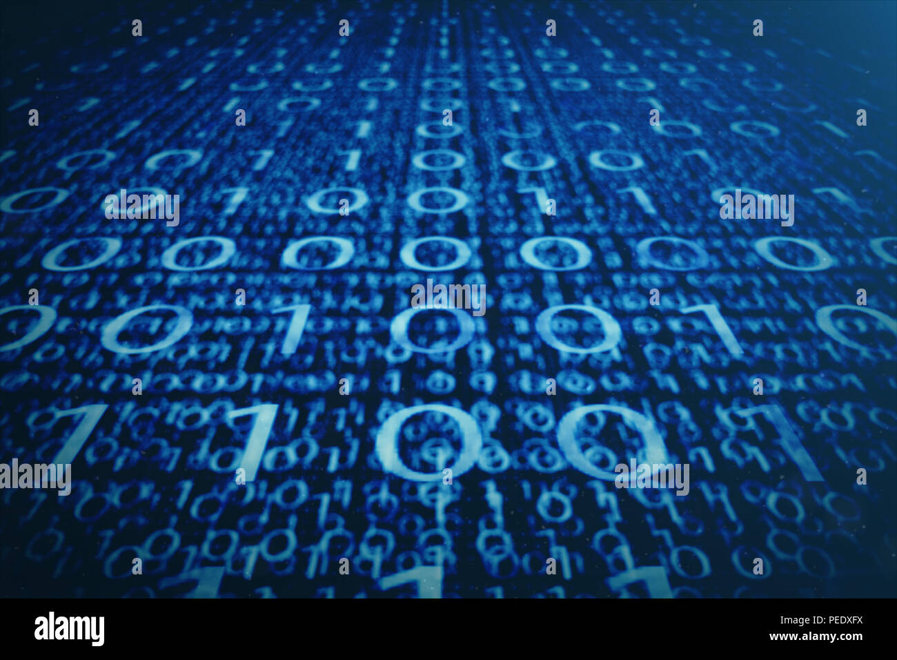 3D illustration binary code on blue background. Bytes of binary code ...