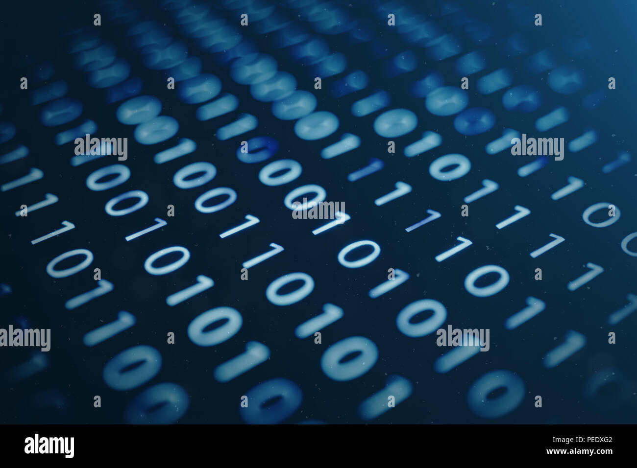 3D illustration binary code on blue background. Bytes of binary code ...