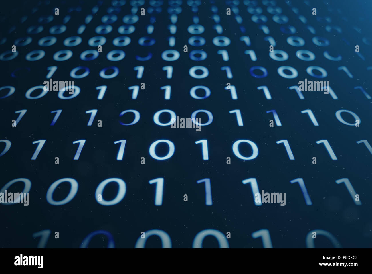 3D illustration binary code on blue background. Bytes of binary code ...
