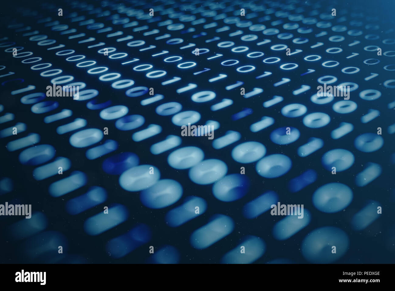 3D illustration binary code on blue background. Bytes of binary code ...