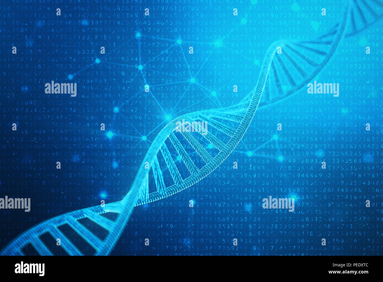Artifical intelegence DNA molecule. DNA is converted into a binary code ...