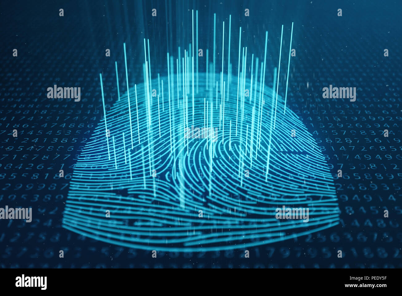 3D illustration Fingerprint scan provides security access with biometrics identification ...
