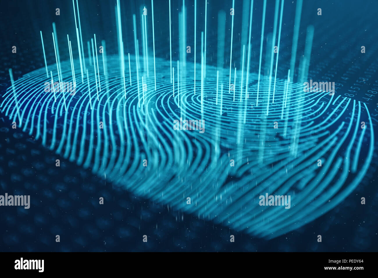 3D illustration Fingerprint scan provides security access with biometrics identification ...