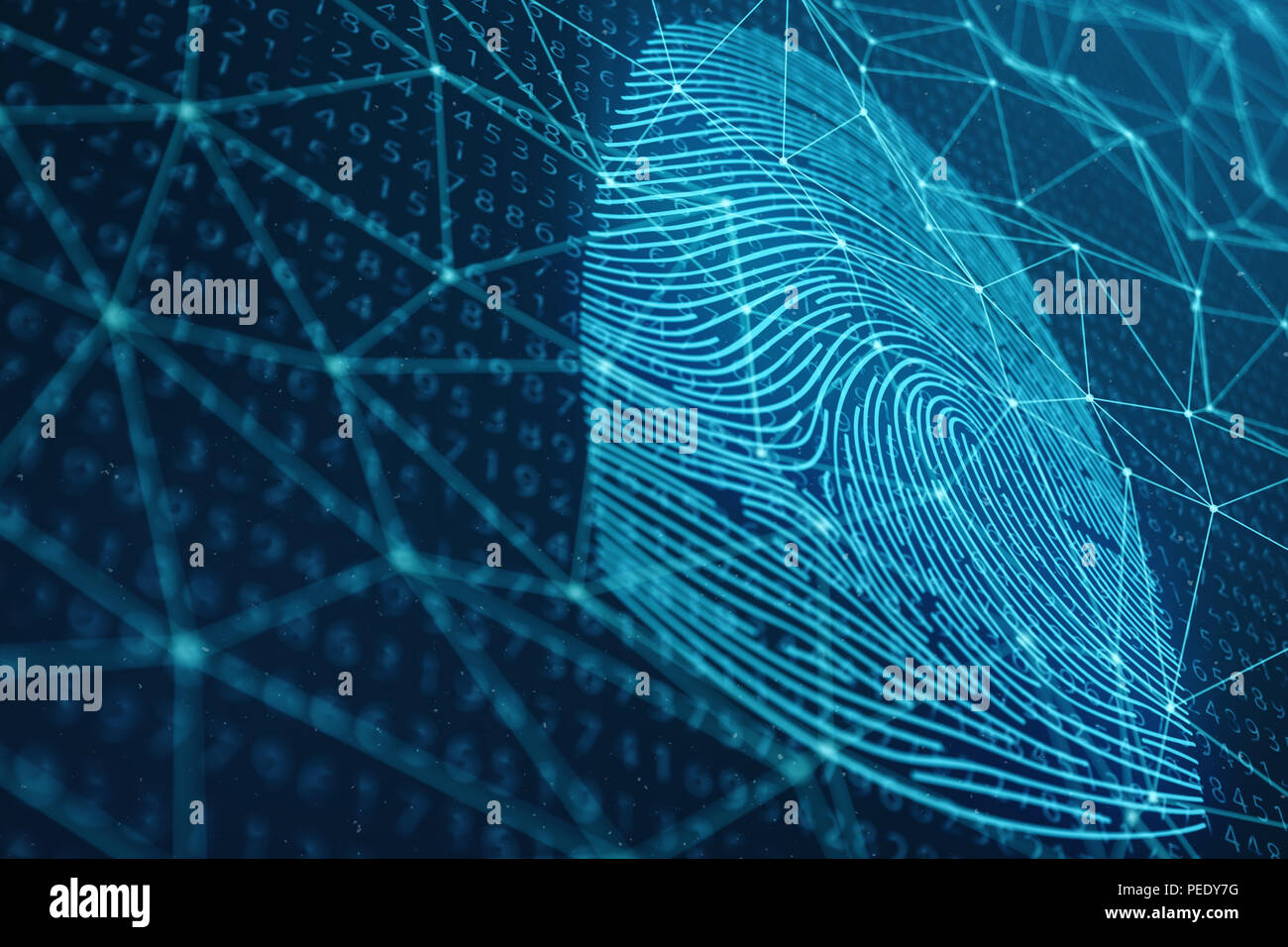 3D illustration Fingerprint scan provides security access with biometrics identification ...
