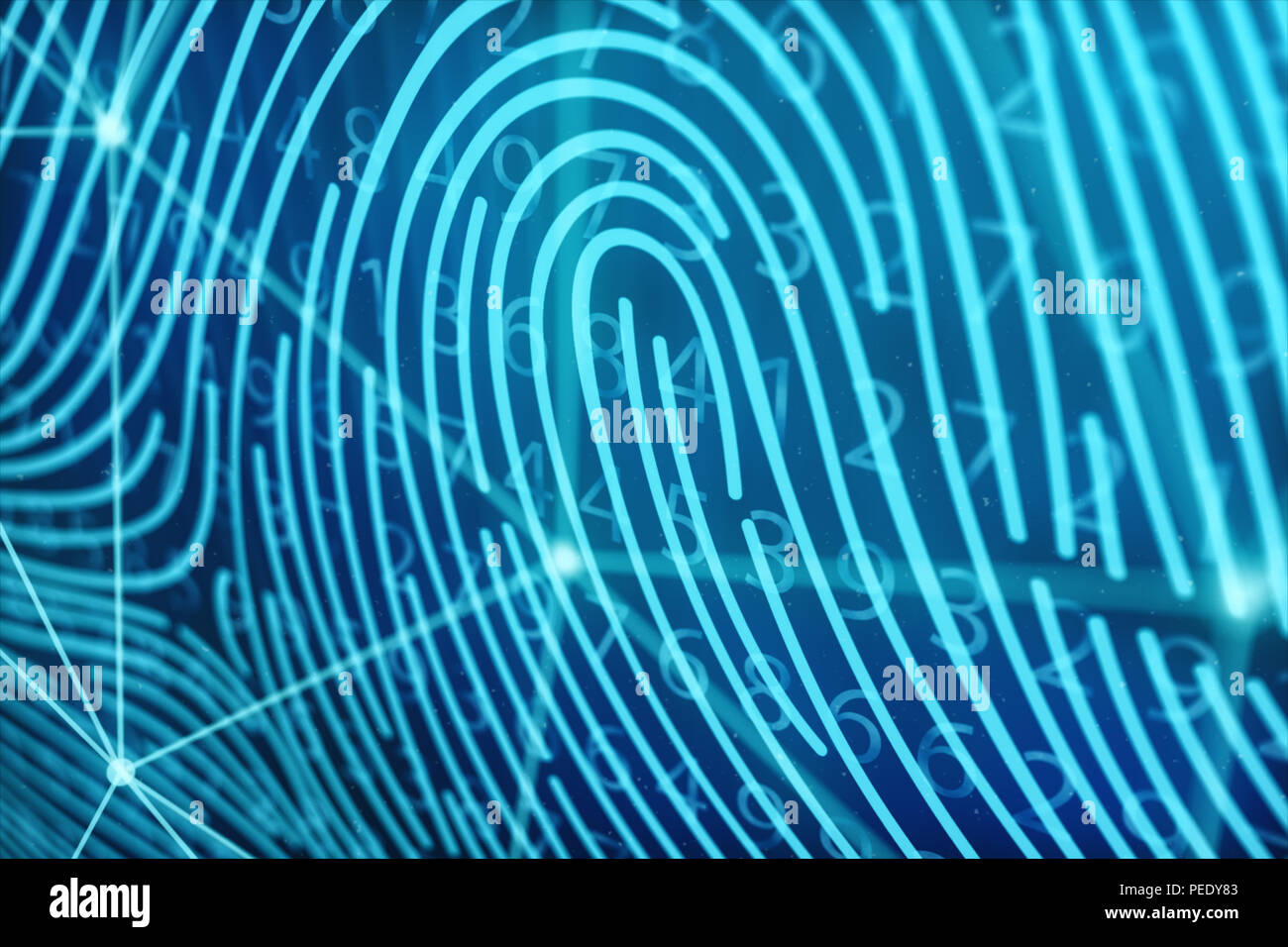 3D illustration Fingerprint scan provides security access with biometrics identification ...