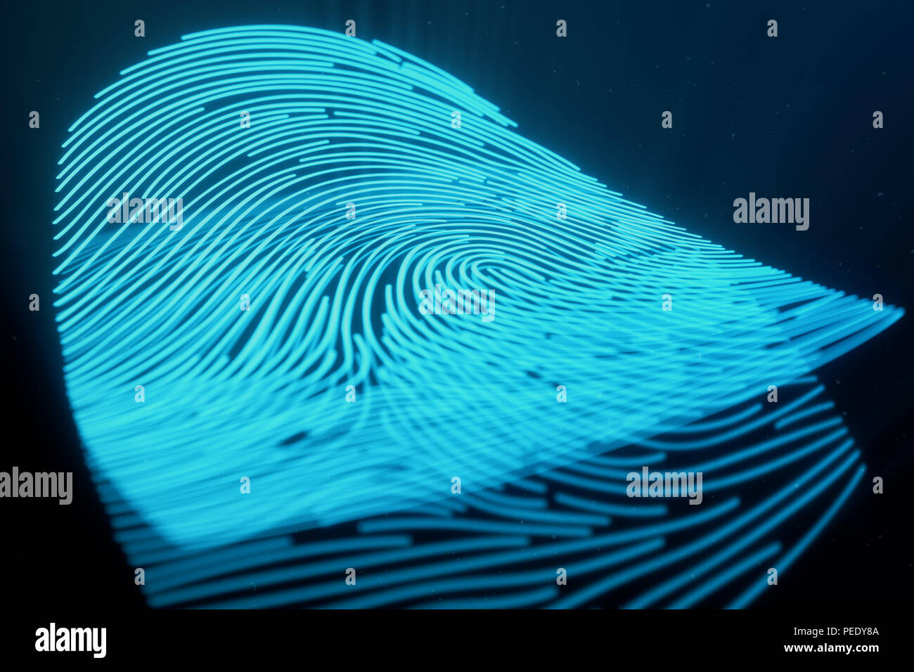 3D illustration Fingerprint scan provides security access with biometrics identification ...