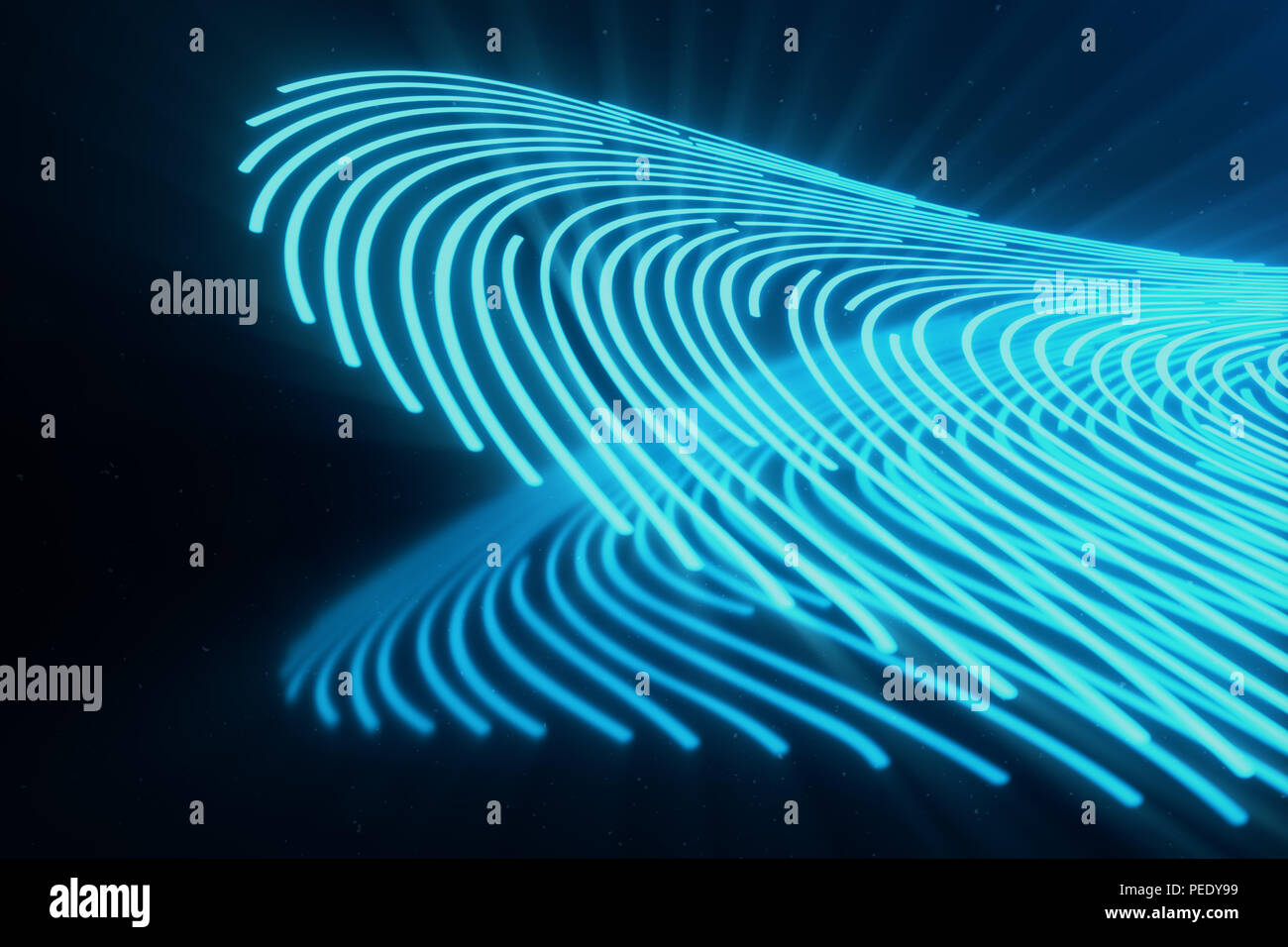 3D illustration Fingerprint scan provides security access with ...