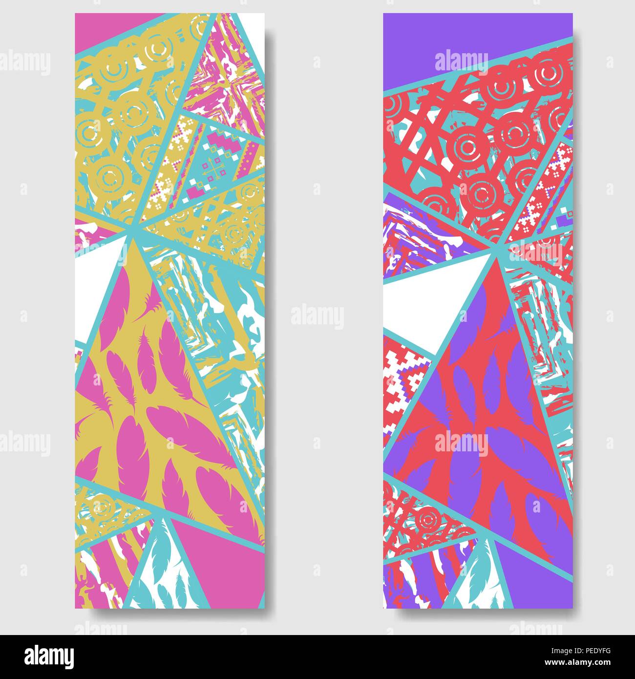 Set of two vector colorful boho pattern banners isolated on white ...