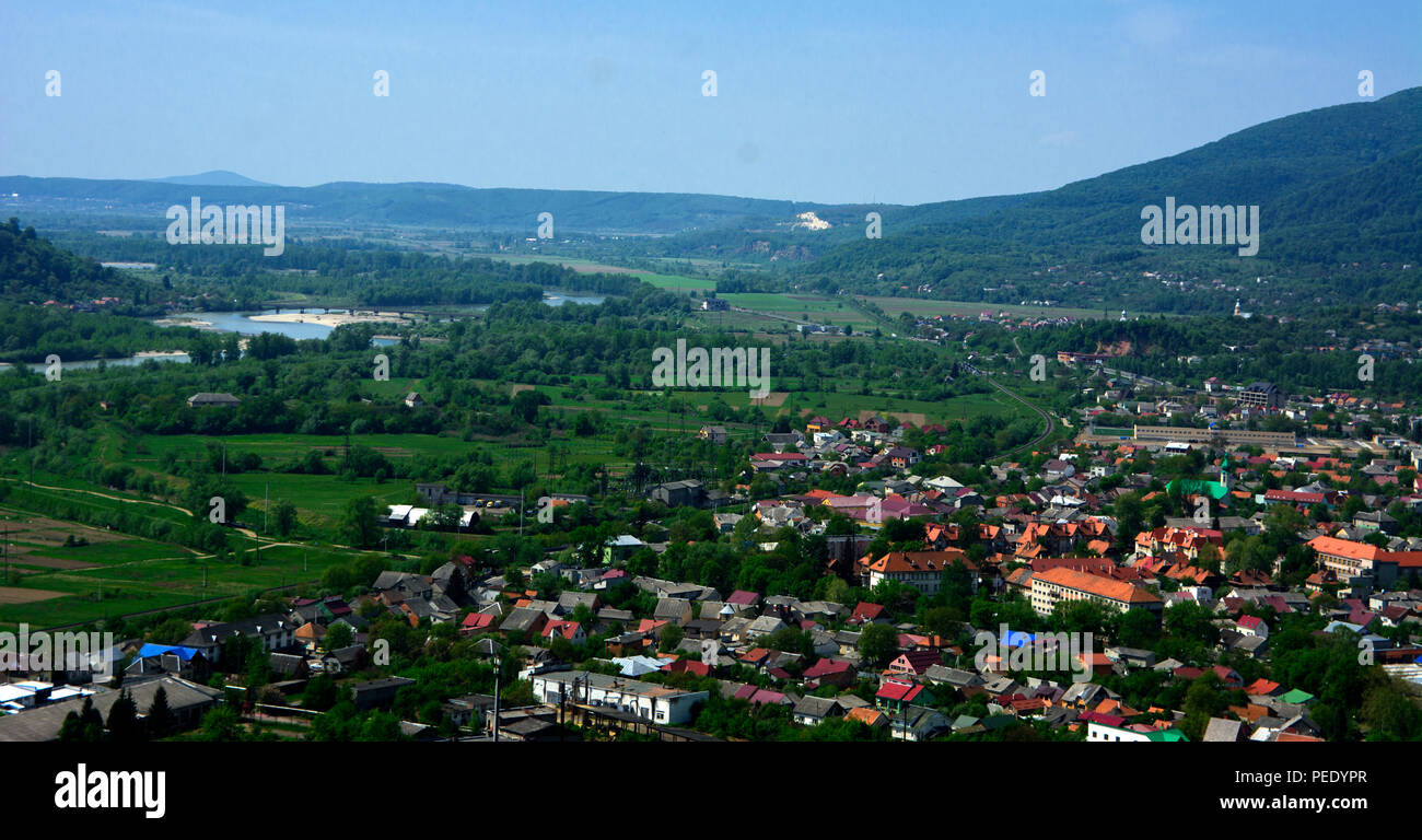 Colorful exalted view from a bird's eye view to houses in residential ...