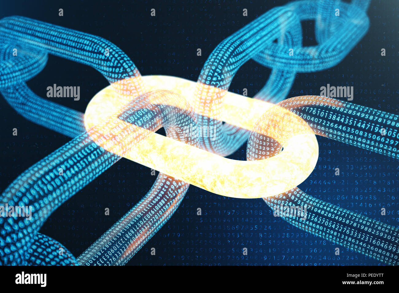 3D illustration digital block chain code. Low polygonal grid of ...