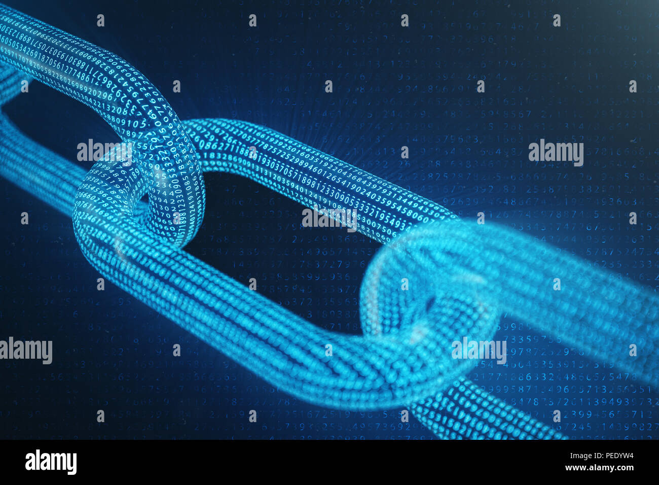 3D illustration digital block chain code. Low polygonal grid of ...