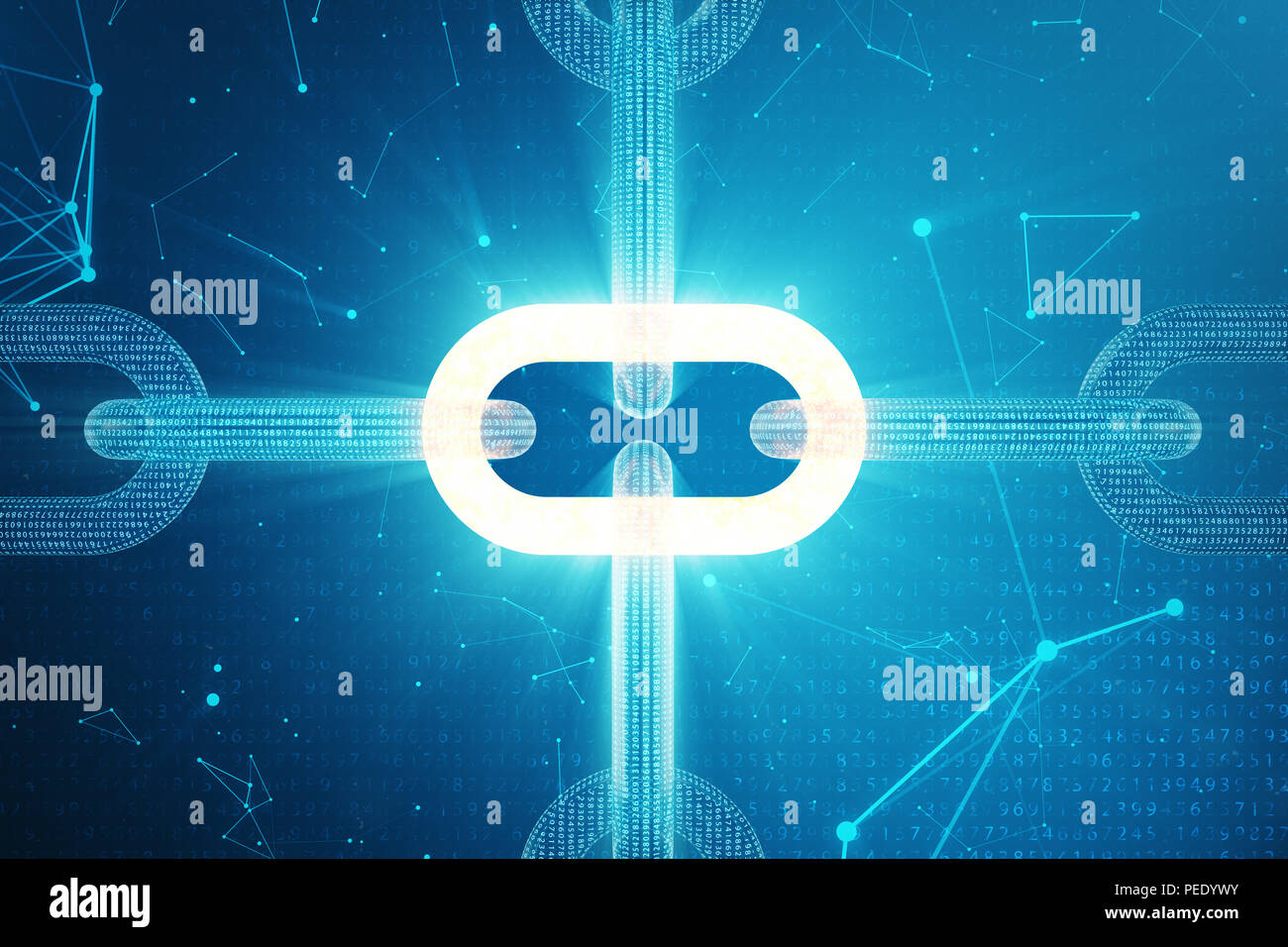 3D illustration digital block chain code. Low polygonal grid of ...