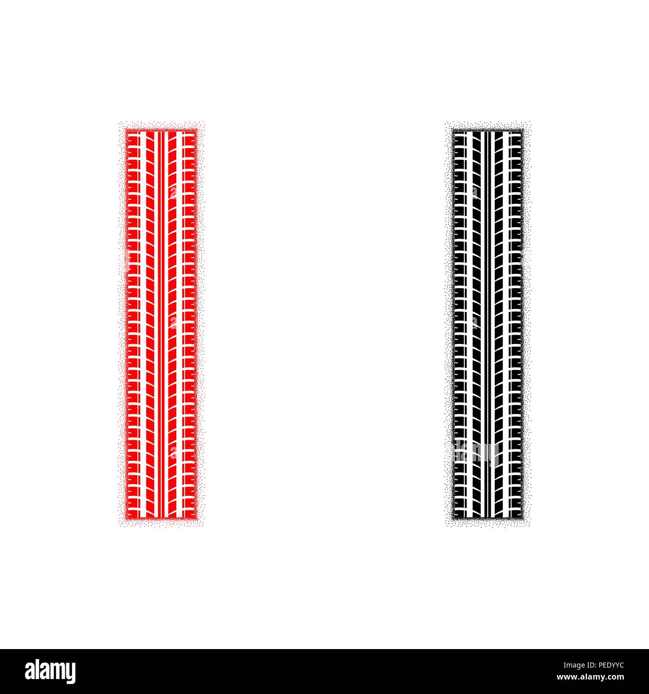 Red and black dotted tire track silhouettes isolated on white ...