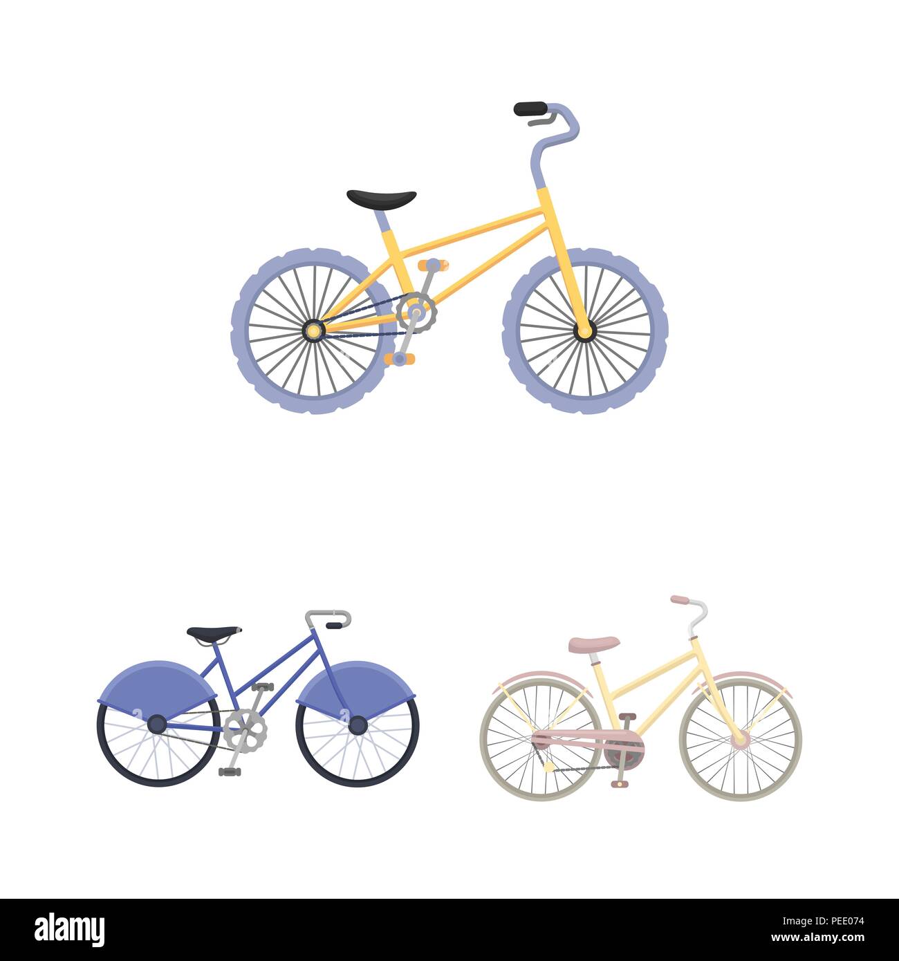 Various bicycles cartoon icons in set collection for design. The type ...