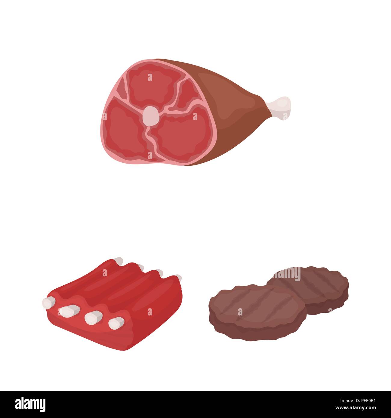 Different meat cartoon icons in set collection for design. Meat product ...