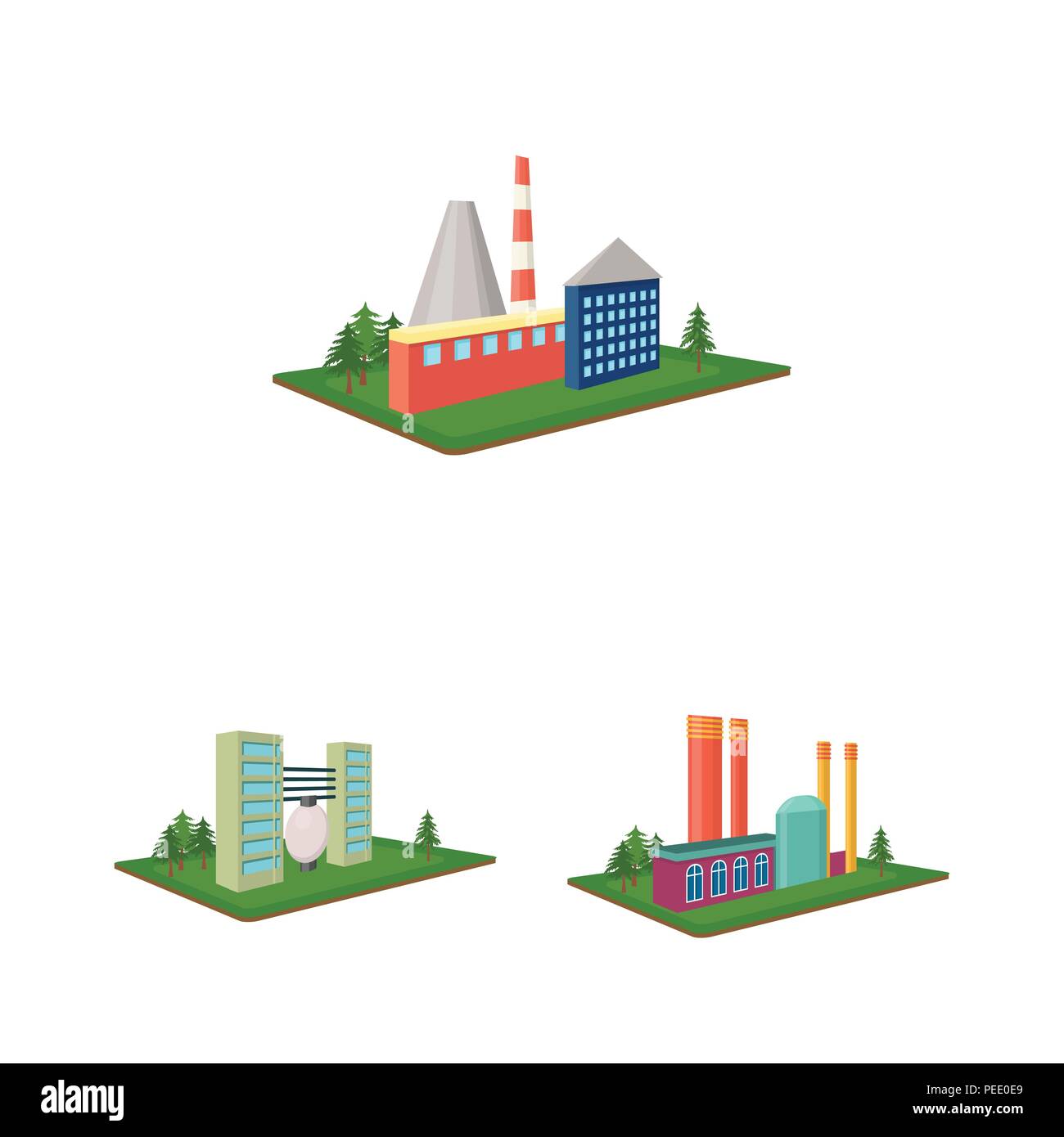 Factory and plant cartoon icons in set collection for design ...