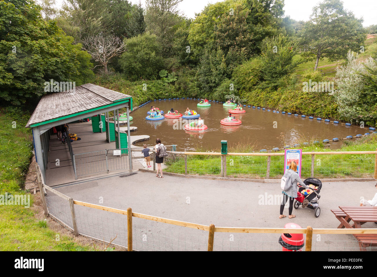 Bumper boats at Woodlands Family Theme park, Totnes, Devon, England ...
