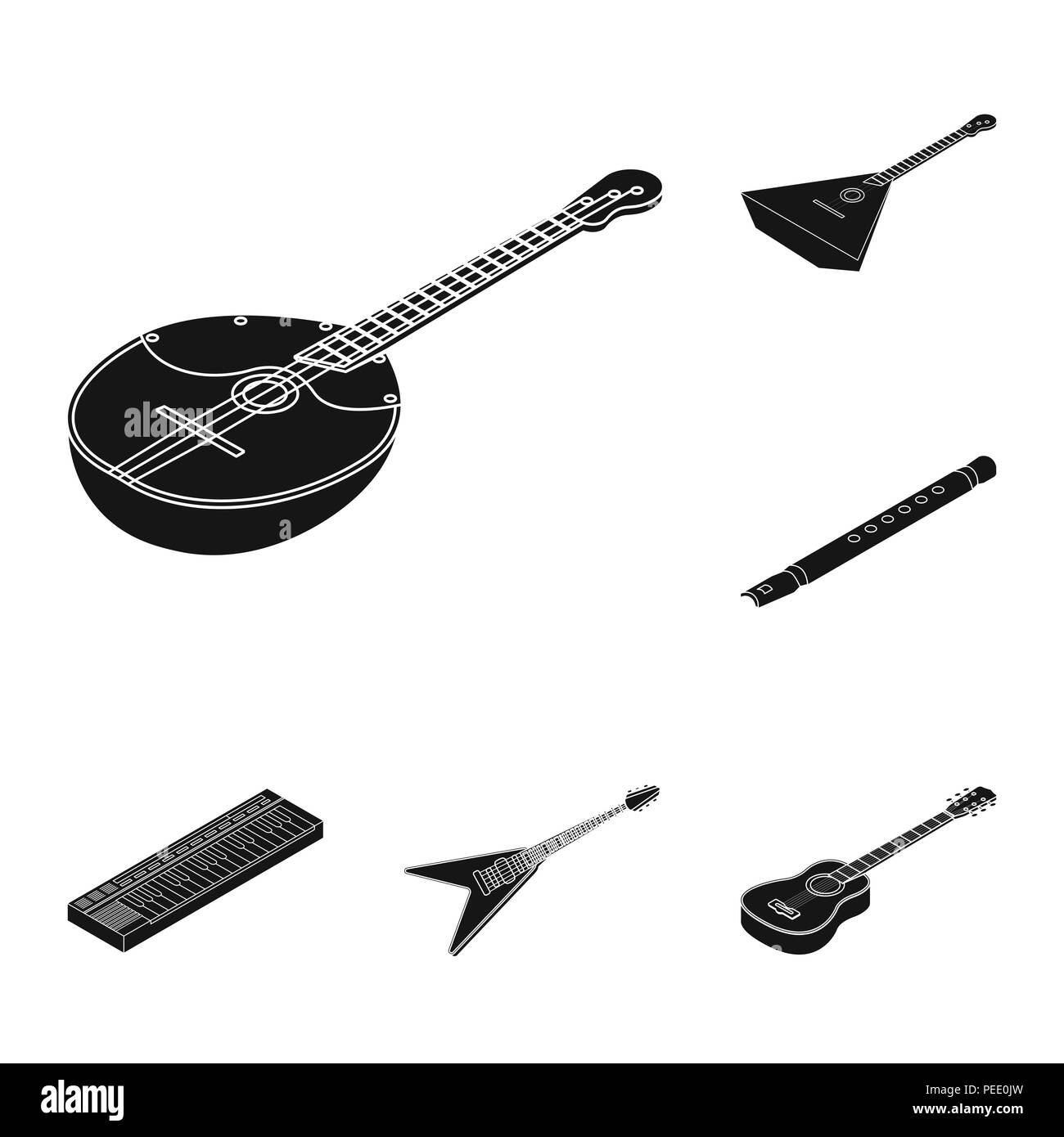 Musical instrument black icons in set collection for design. String and ...