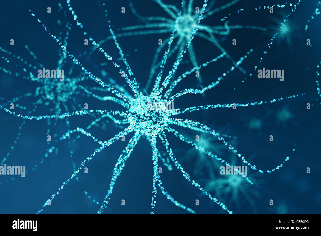 Conceptual illustration of neuron cells with glowing link knots ...