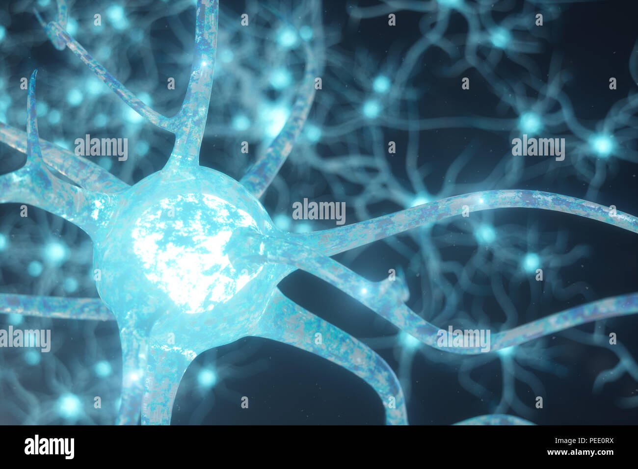 Conceptual illustration of neuron cells with glowing link knots ...