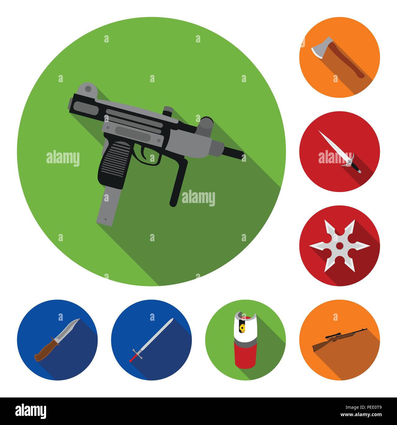 Types of weapons flat icons in set collection for design.Firearms and ...