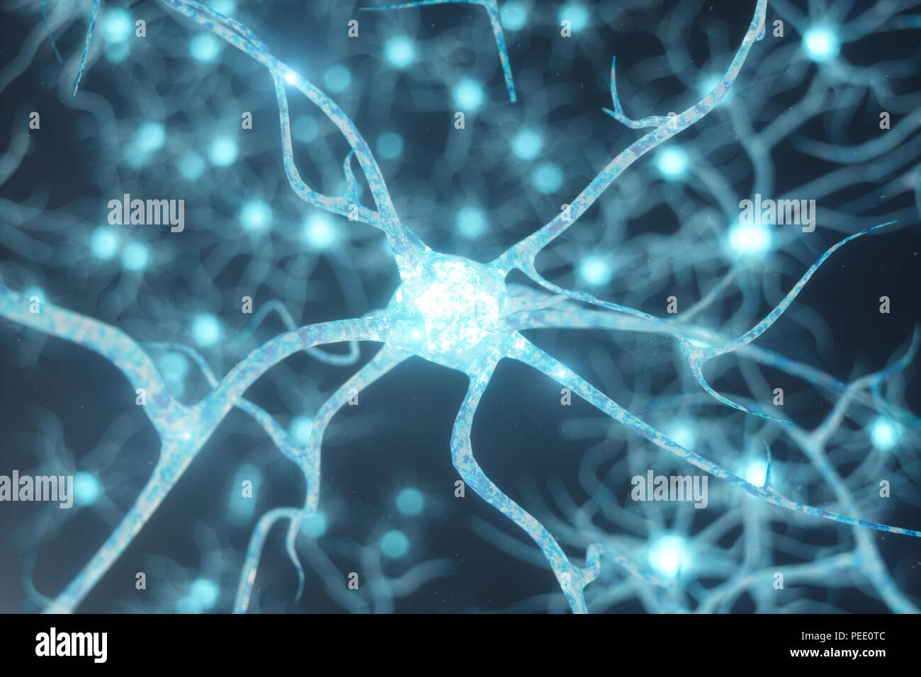 Conceptual illustration of neuron cells with glowing link knots ...