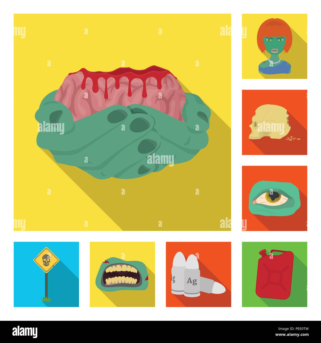 Zombies and Attributes flat icons in set collection for design. Dead ...