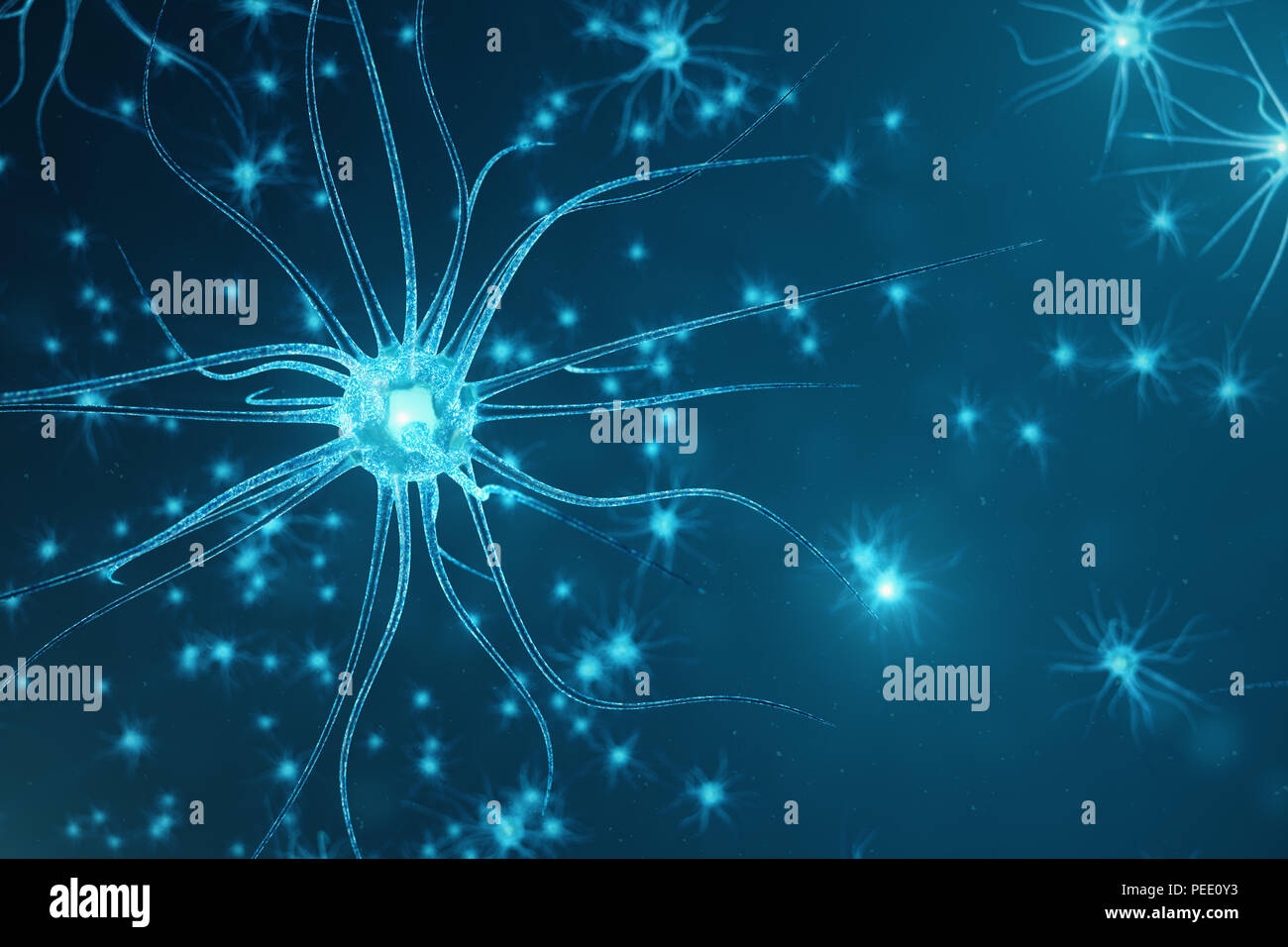 Conceptual illustration of neuron cells with glowing link knots ...