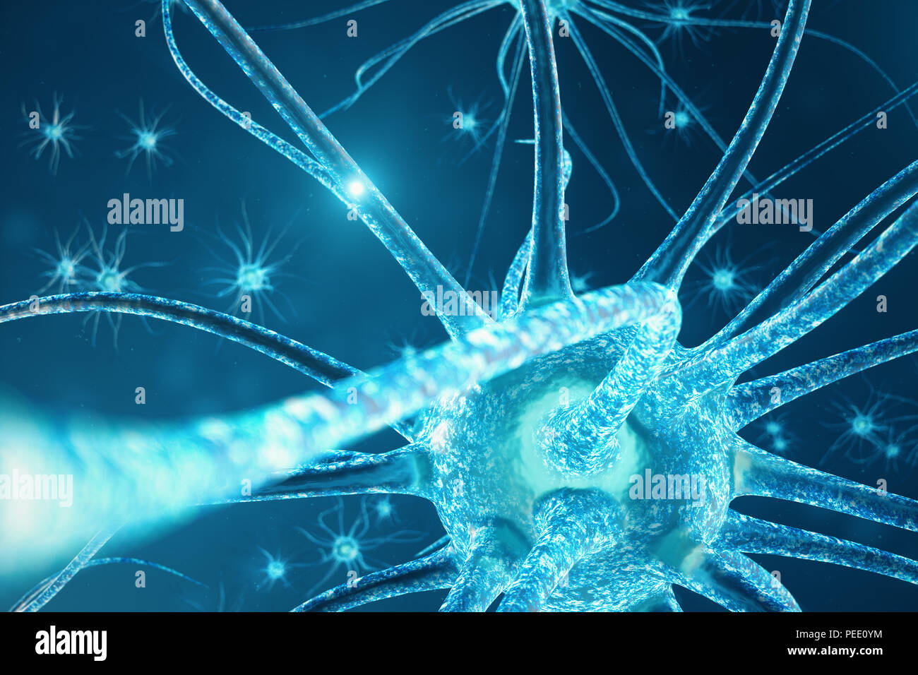 Conceptual illustration of neuron cells with glowing link knots ...