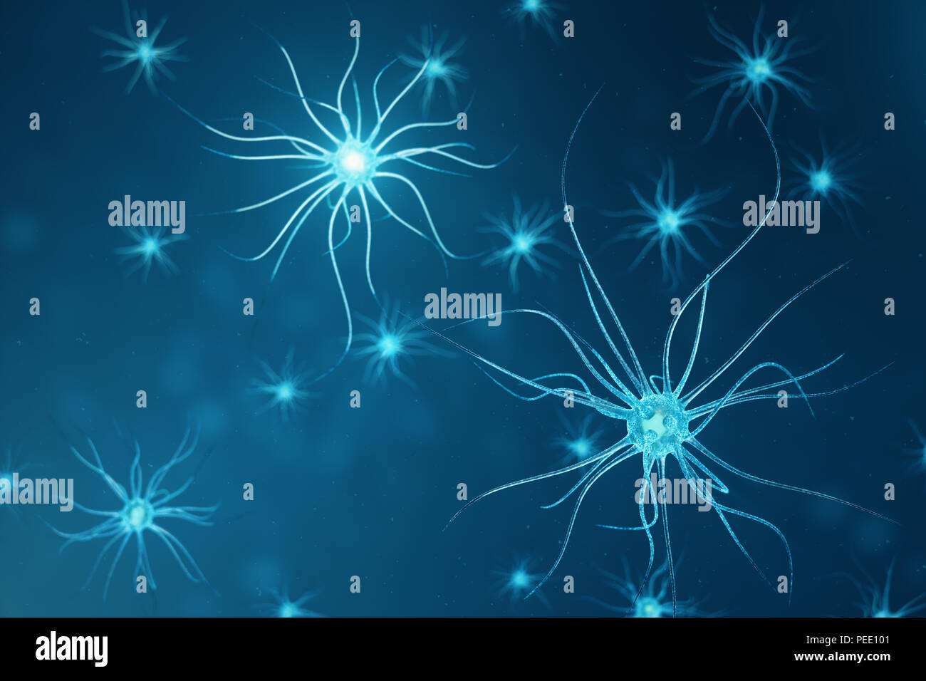 Conceptual illustration of neuron cells with glowing link knots ...