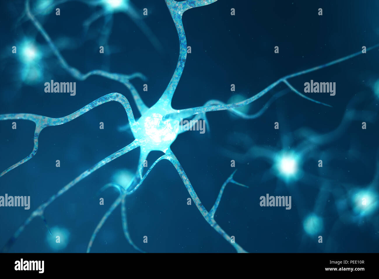 Conceptual illustration of neuron cells with glowing link knots ...