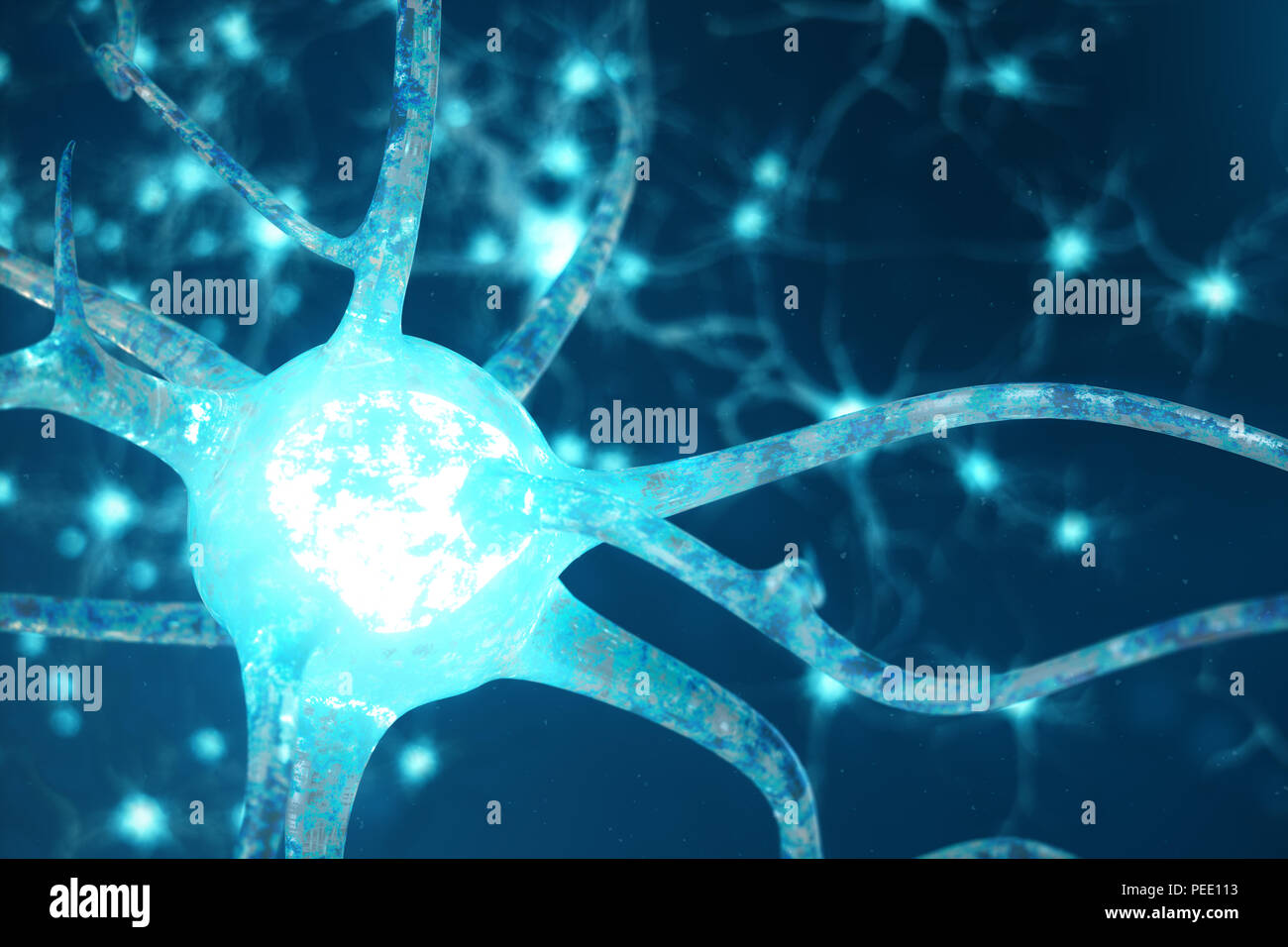 Conceptual illustration of neuron cells with glowing link knots ...