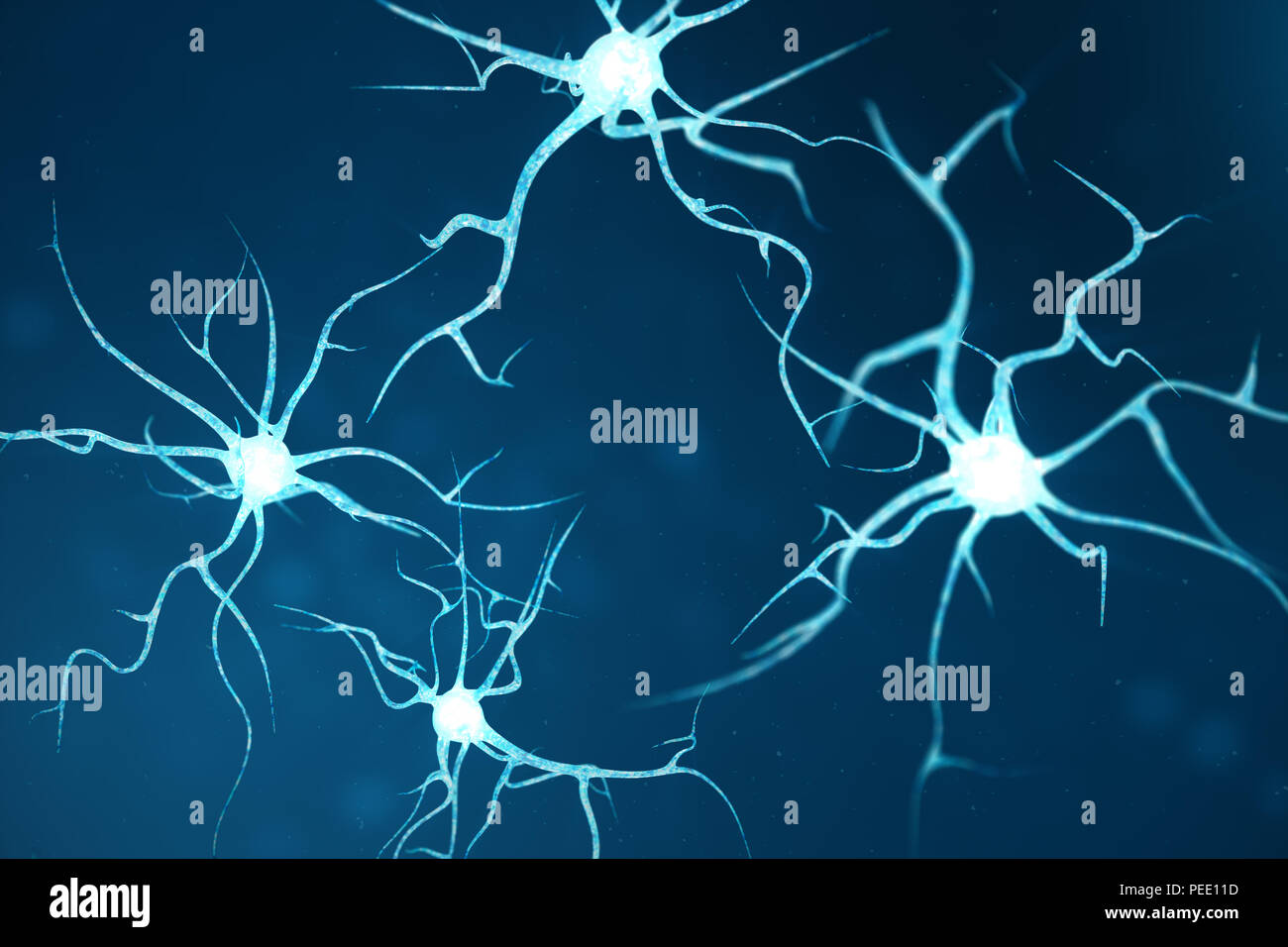 Conceptual illustration of neuron cells with glowing link knots ...
