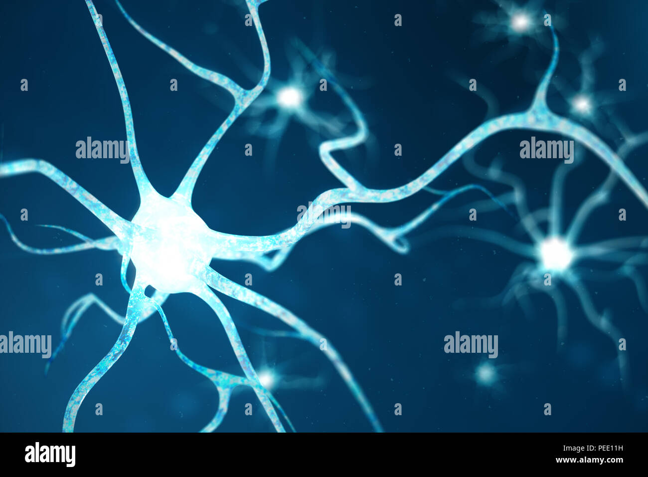 Conceptual illustration of neuron cells with glowing link knots ...