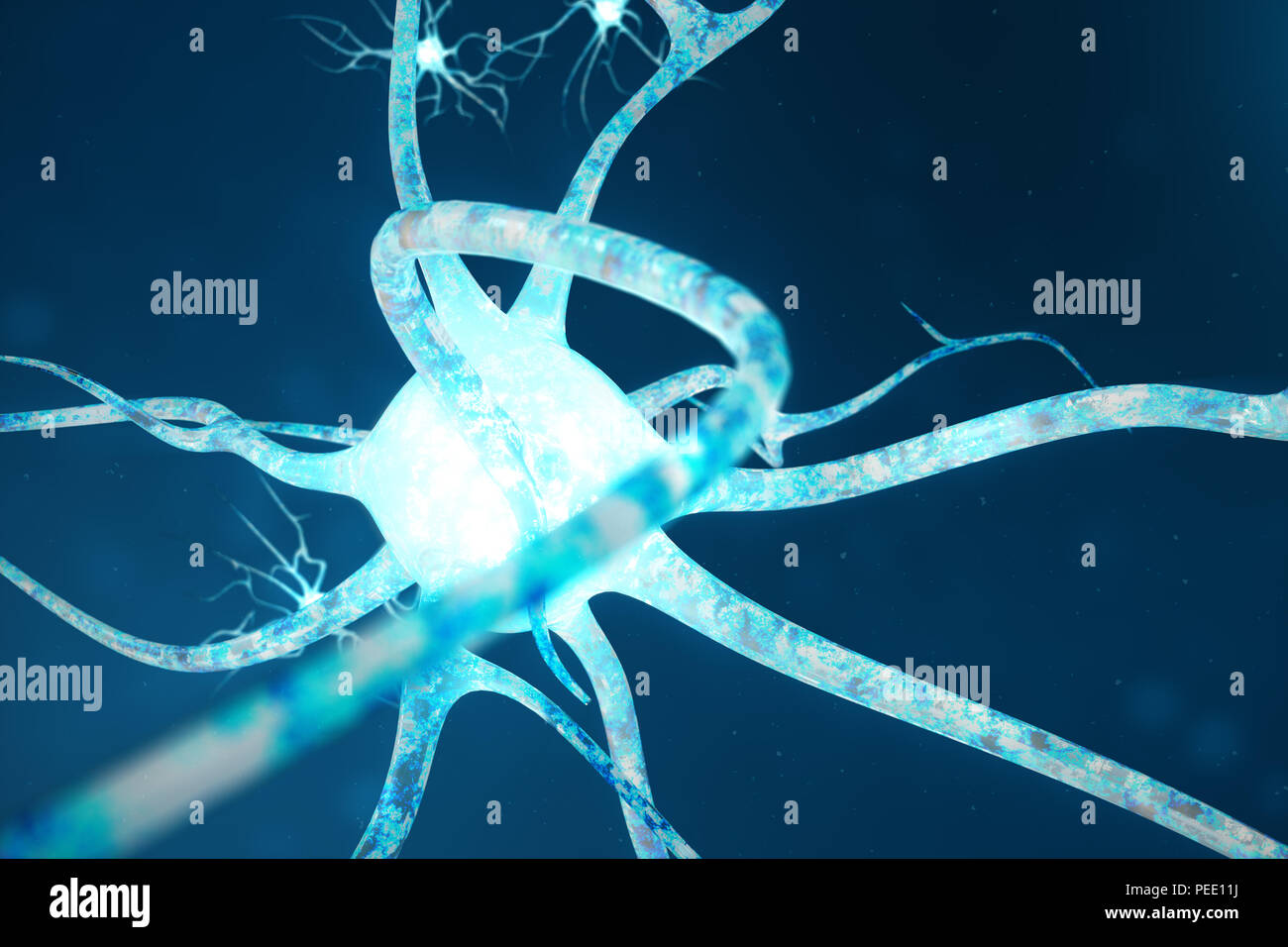 Conceptual illustration of neuron cells with glowing link knots ...