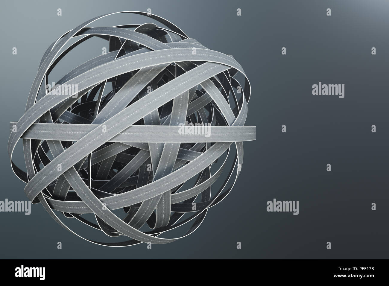 Sphere of tangled roads, on grey background. Abstract road knot ...