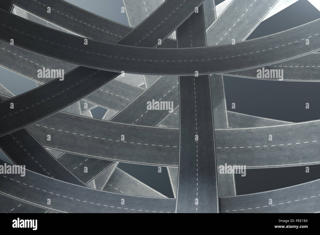 Tangled roads, on grey background. Abstract road knot. Concept travel ...