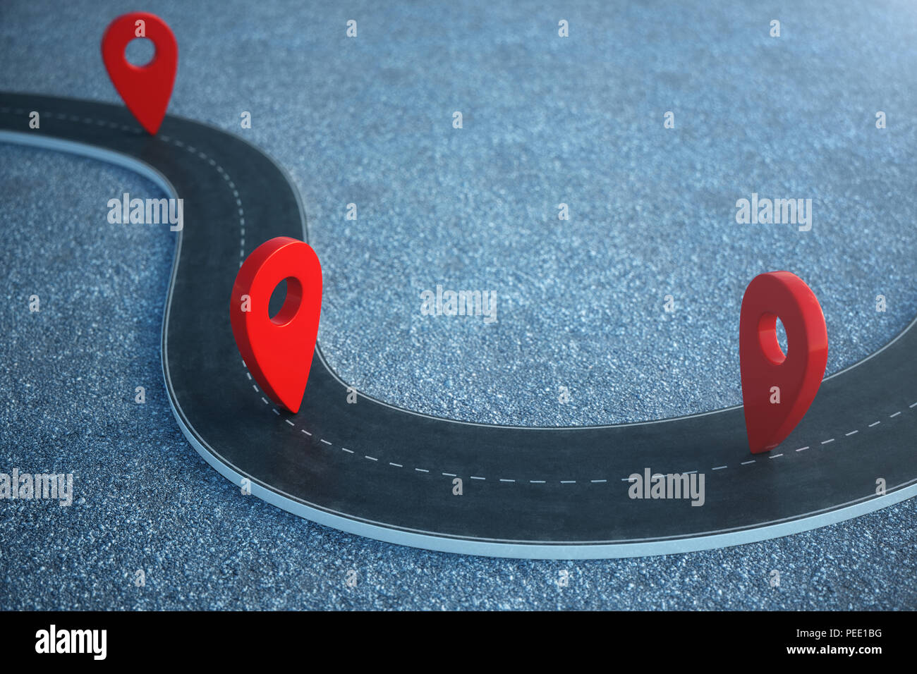 Road way location Infographic with pin pointers. Road way with red ...